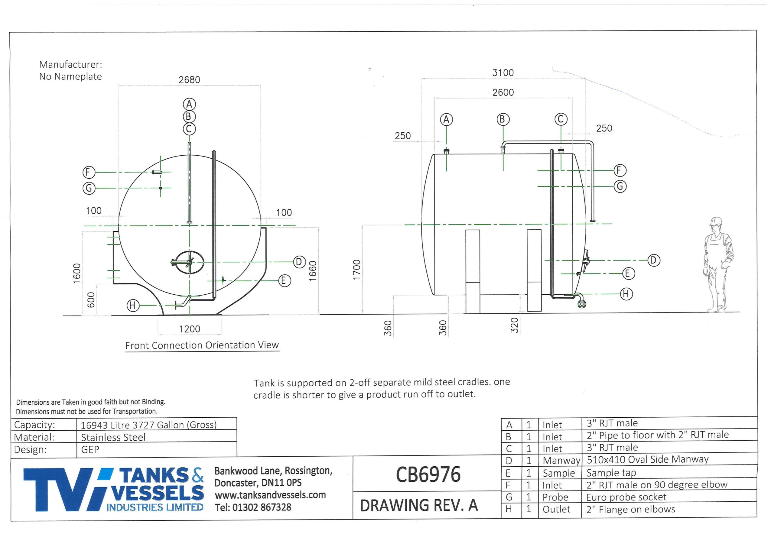 Used 16943 Litres / 3727 Gallons (Gross) Horizontal Stainless Steel 316 ...